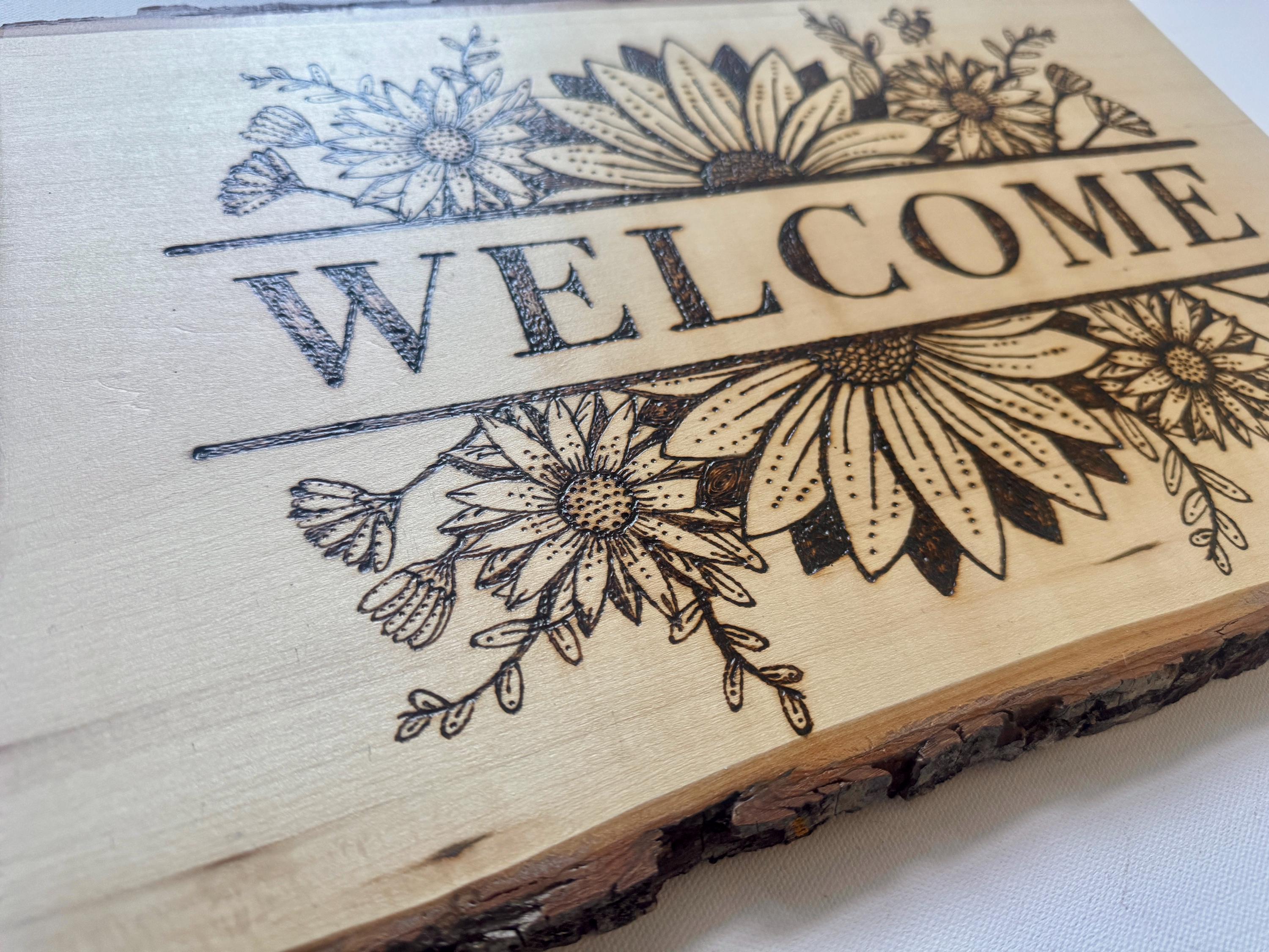 Blooming Welcome | Wood Burned Welcome Sign | Wood Slice Art ...