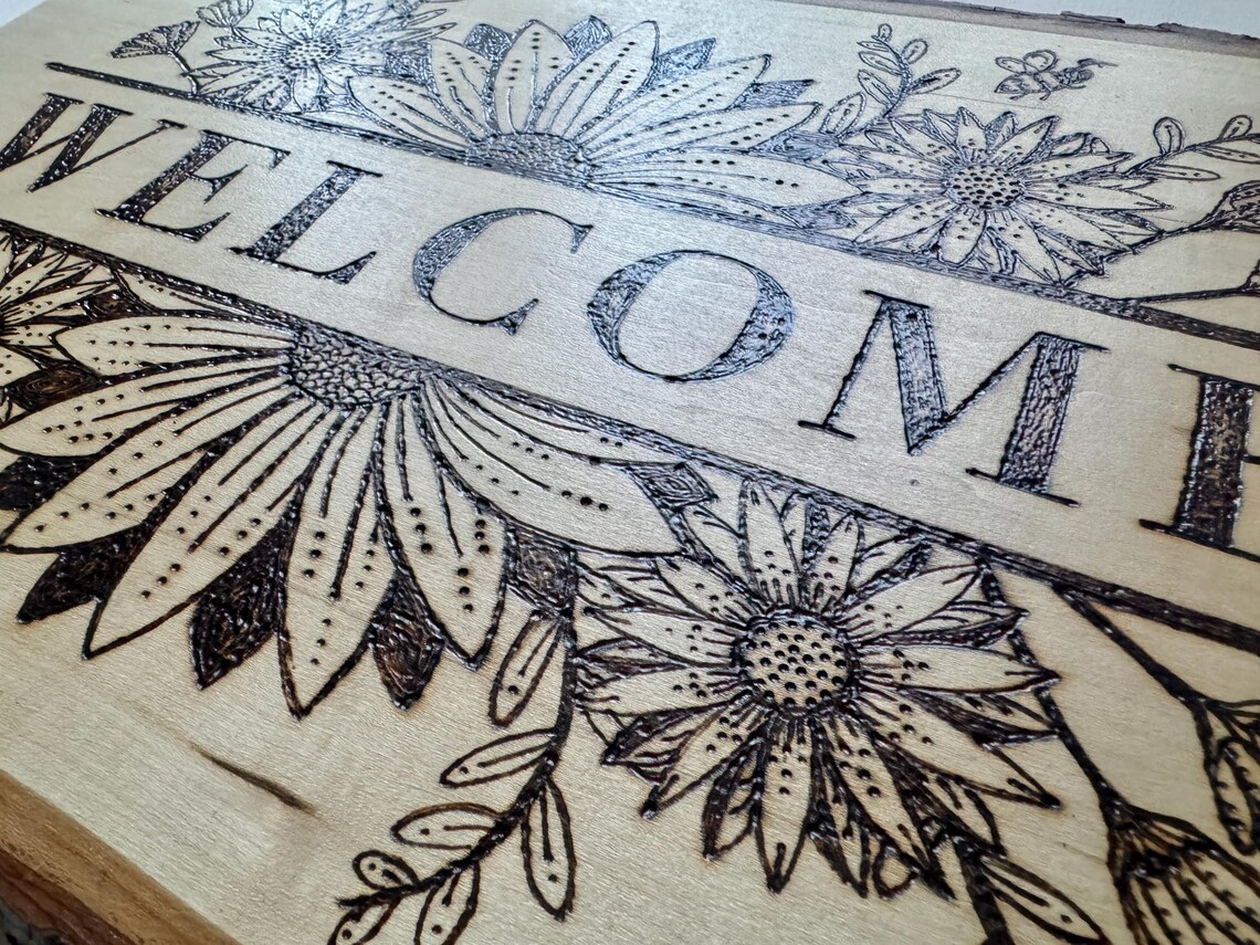 Blooming Welcome | Wood Burned Welcome Sign | Wood Slice Art ...