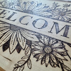 Blooming Welcome | Wood Burned Welcome Sign | Wood Slice Art ...