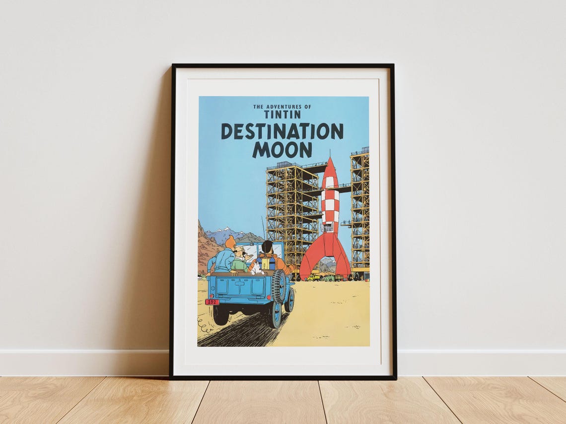 Tintin 'destination Moon' Vintage Poster: Mid-century Modern Art ...