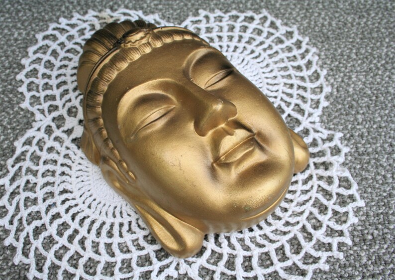Gold Color Plaster Buddha Face Wall Plaque Hanging | Etsy