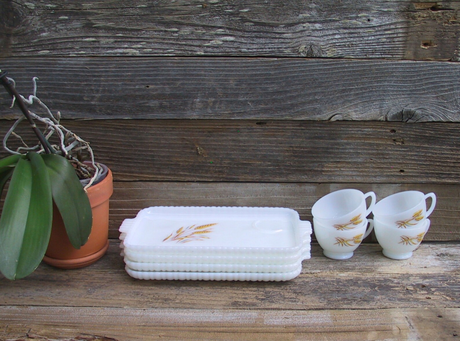 Beautiful Eight Piece Anchor Hocking Wheat Pattern Milk Glass | Etsy