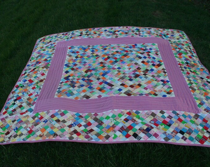 Lovely Vintage, Colorful Handmade, Hand Quilted Quilt Made From ...