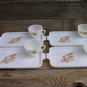 Beautiful Eight Piece Anchor Hocking Wheat Pattern Milk Glass Snack Set ...