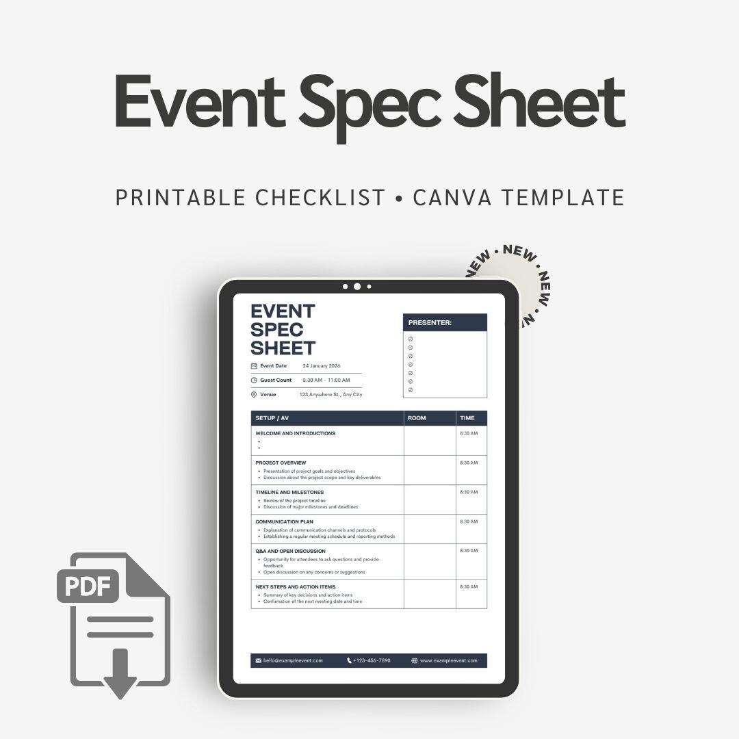 Event Agenda Template | Event Spec Sheet | Meeting Planner | Canva ...
