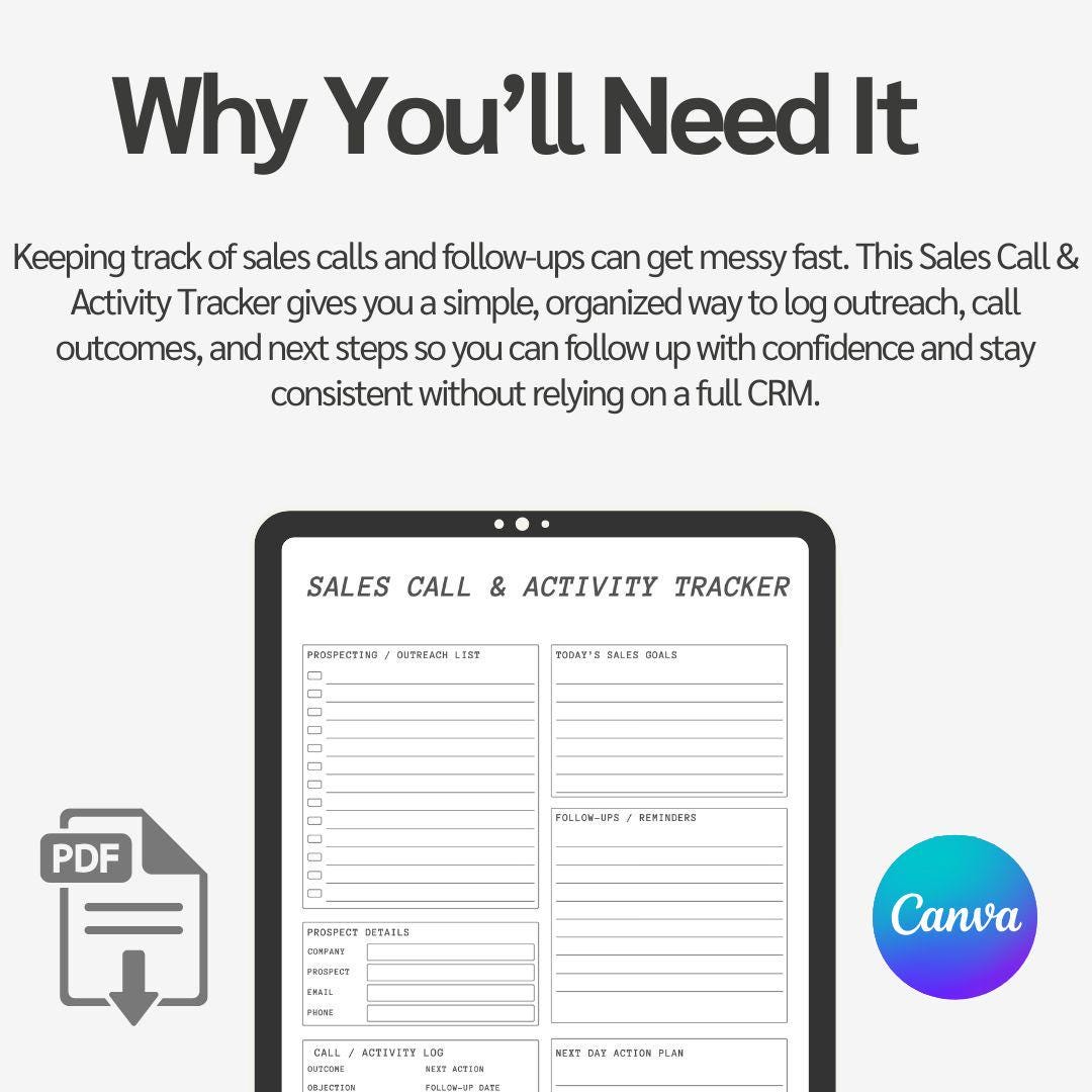 Sales Call Tracker | Sales Activity Log for Reps | Editable Canva PDF ...