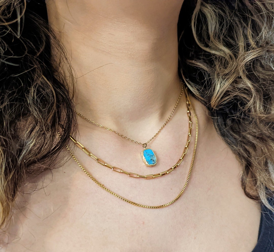 Multi Layered Turquoise Necklace, Gold Layered Necklace, Multi Layered ...