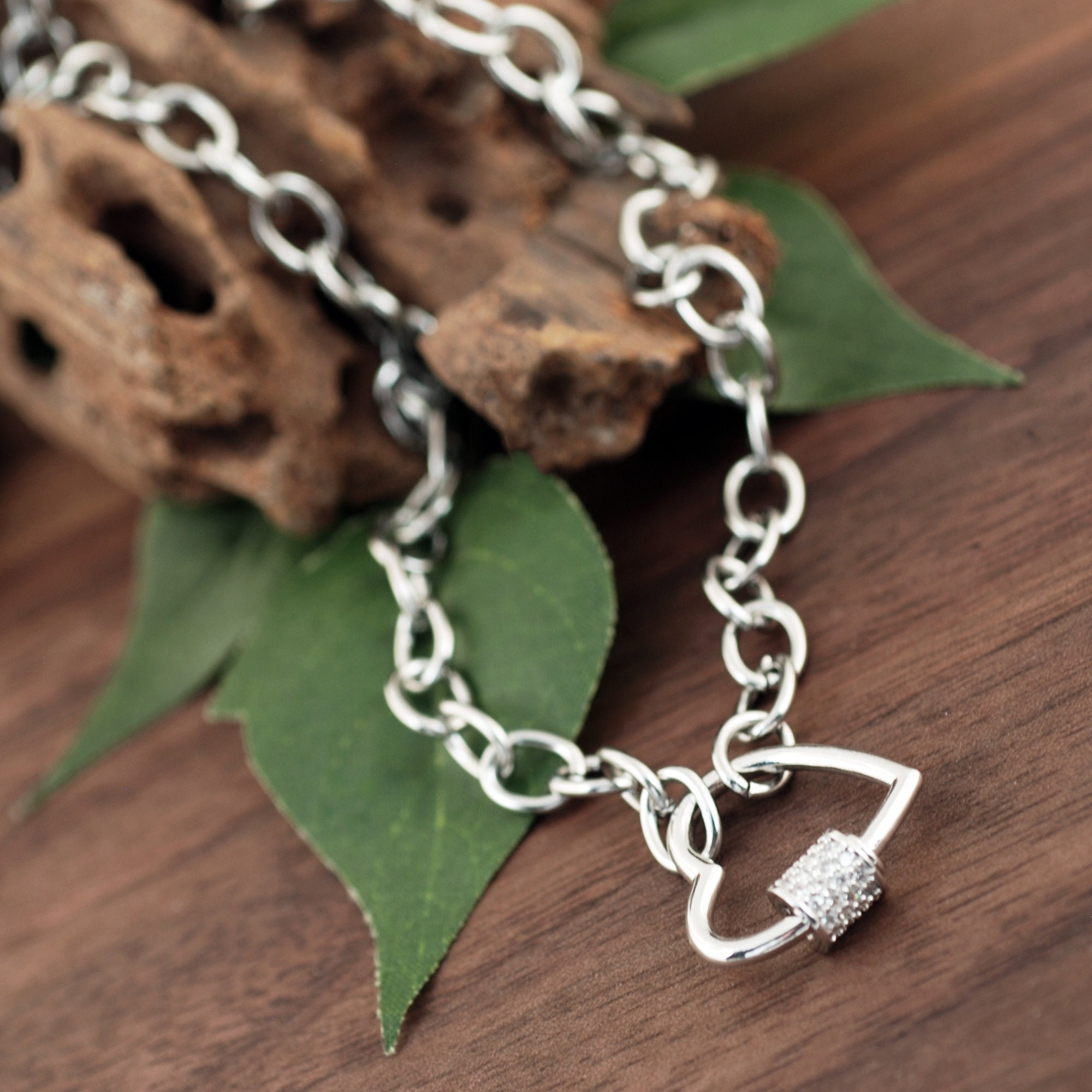 Heart Link Necklace Clasp Chain Link Necklace Silver | Etsy