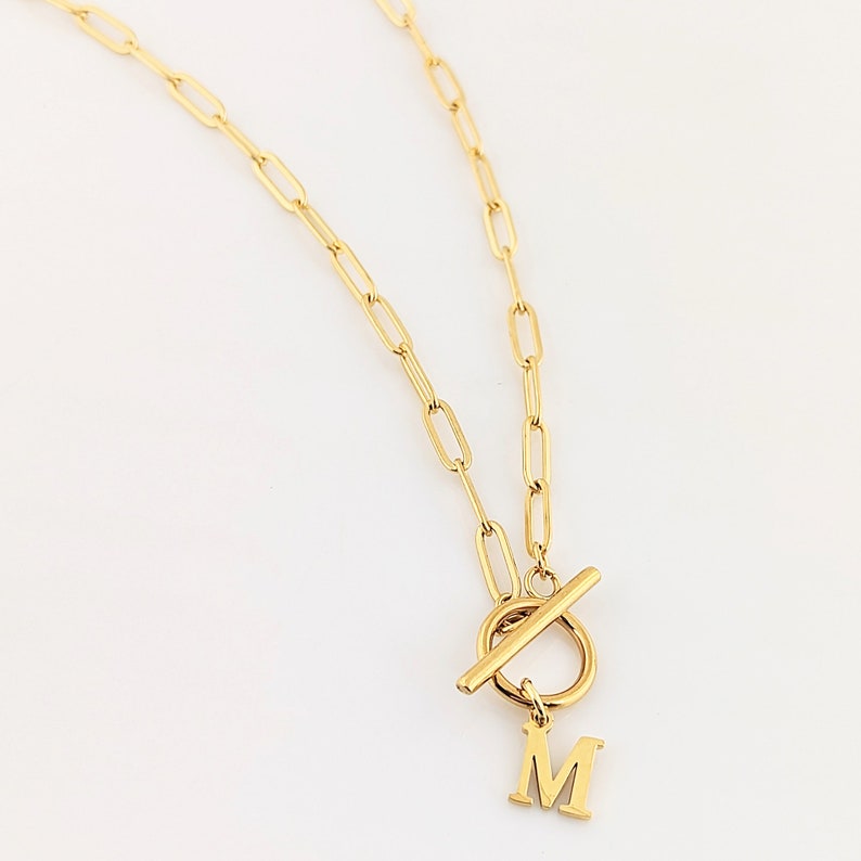 Initial Paperclip Necklace, Gold Link Chain Choker, Personalized ...