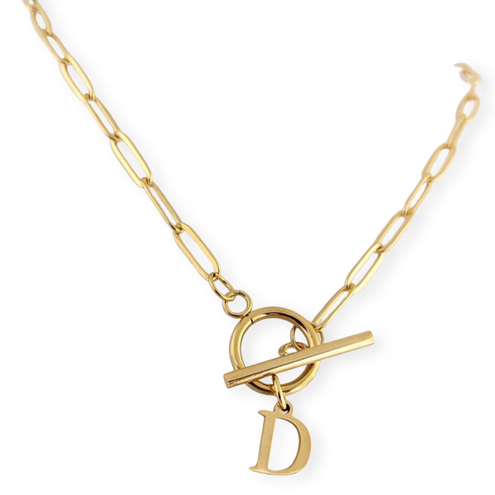 Initial Paperclip Necklace, Gold Link Chain Choker, Personalized ...