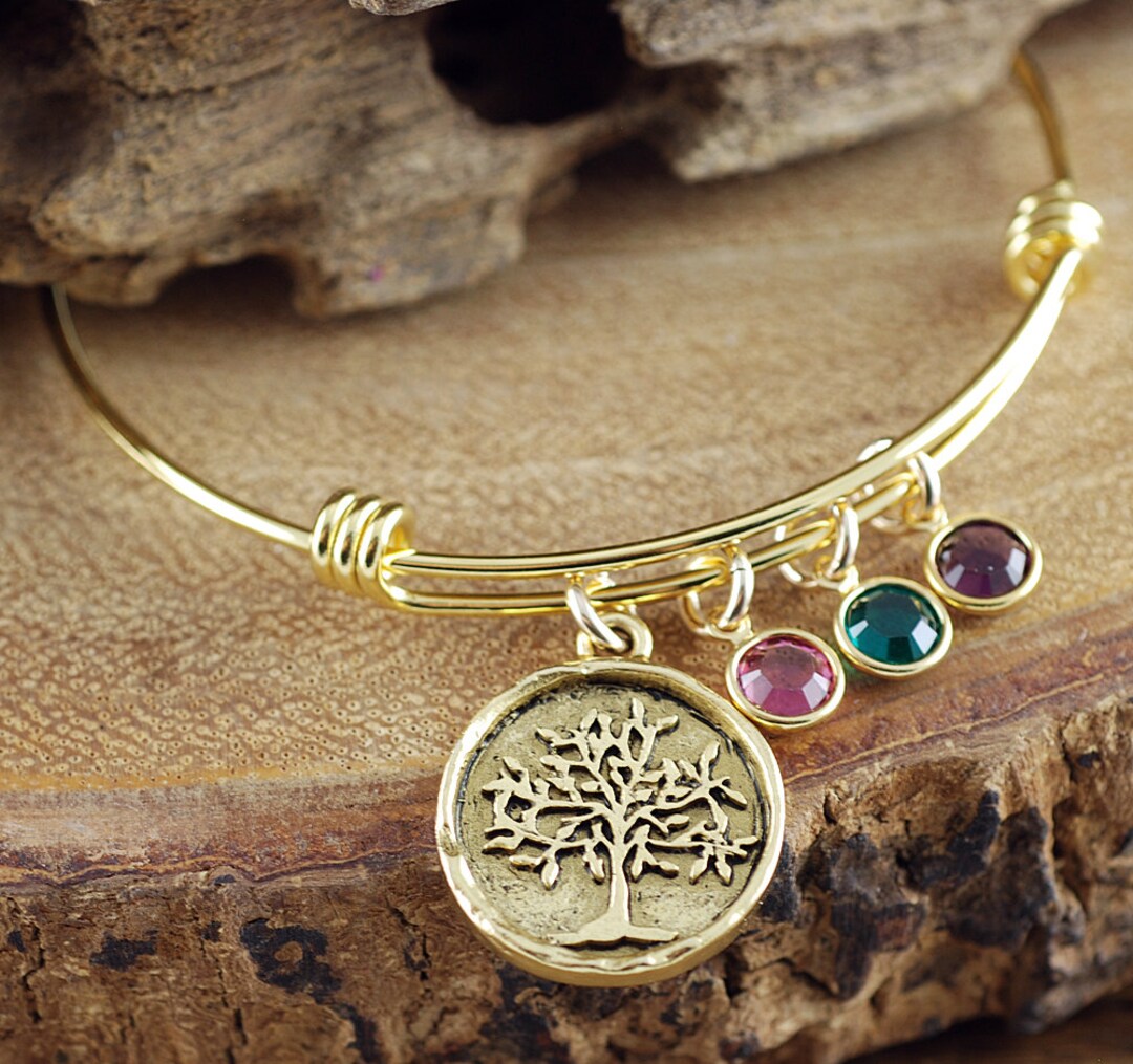 Gold Family Tree Bangle Bracelet, Gold Tree of Life Bracelet, Gold Tree ...