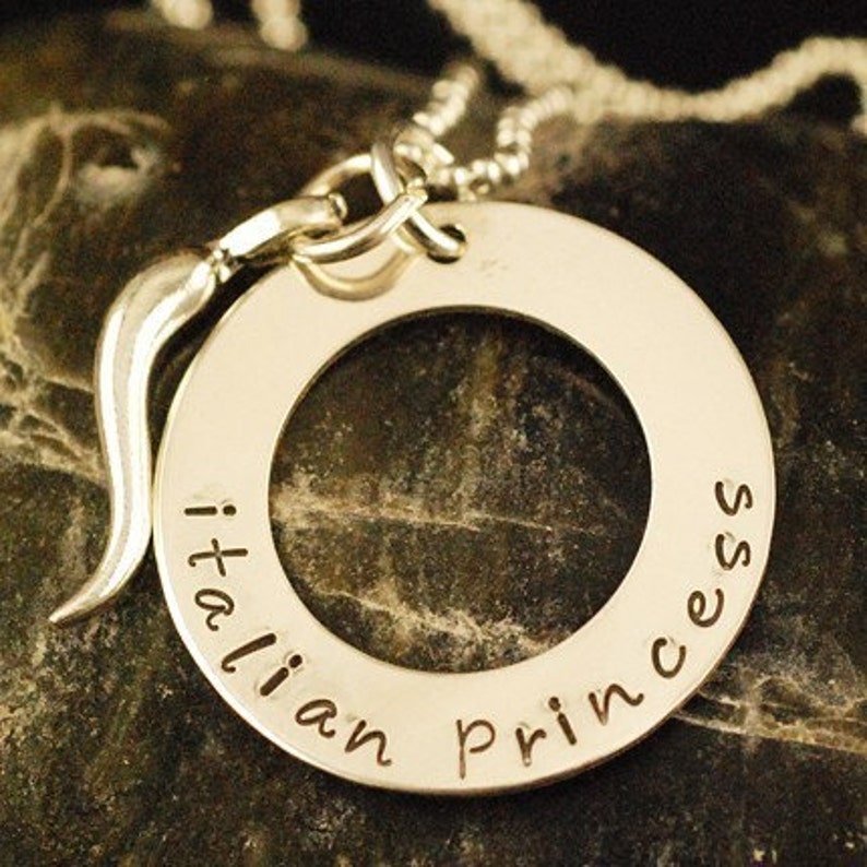 Italian Princess Hand Stamped Necklace Italian Horn Necklace | Etsy