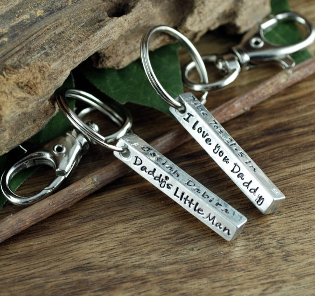 Personalized Keychain for Dad Daddy's Little Boy Pewter Bar Keychain ...