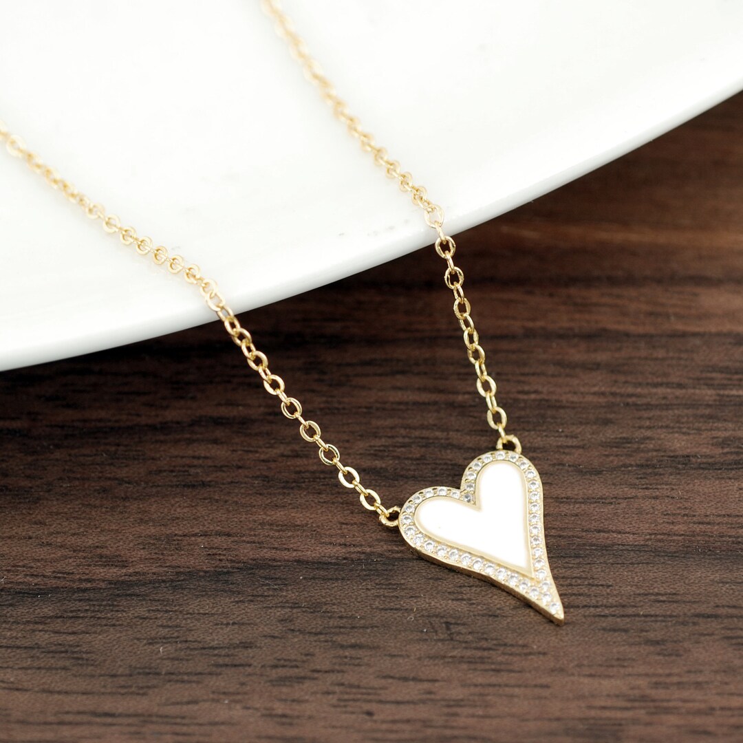 Crystal Heart Pendant Necklace, Heart Necklace, Pave Heart Necklace ...