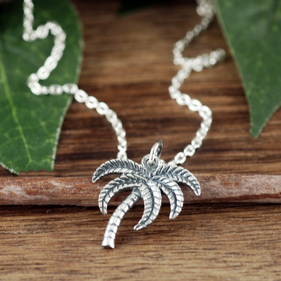 Palm Tree Charm Necklace, Palm Tree Necklace, Tropical Necklace, Beach ...