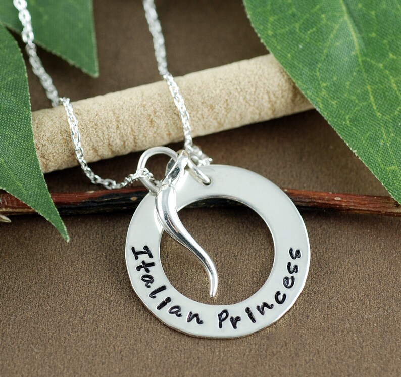 Italian Princess Hand Stamped Necklace Italian Horn Necklace | Etsy
