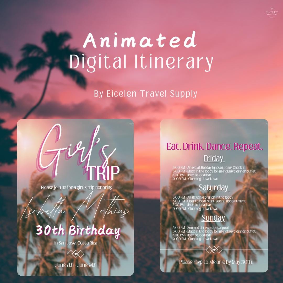 Girls Trip Itinerary Template | Animated Digital Travel Planner ...