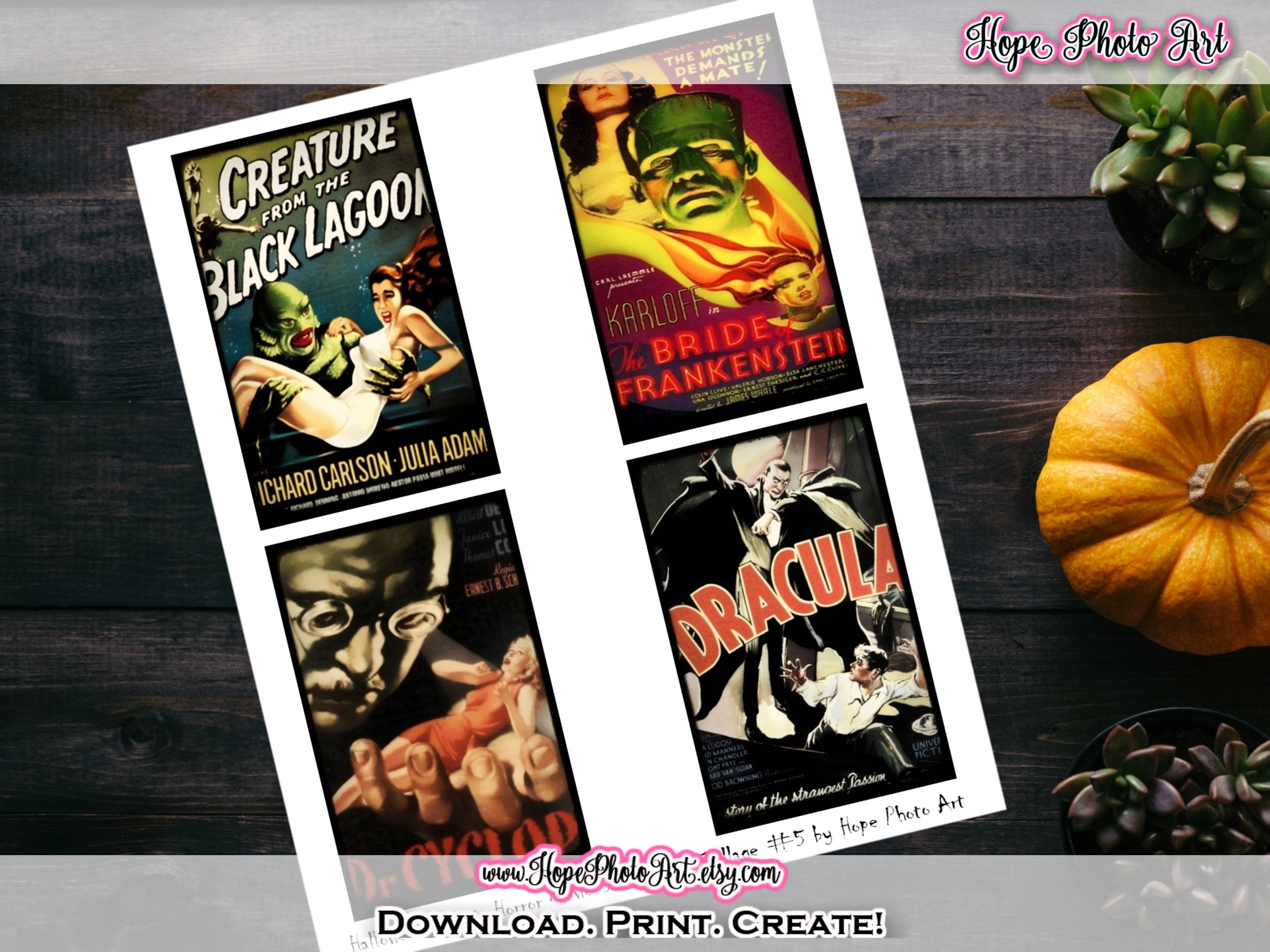 Printable Vintage Halloween Horror Movie Monster Cards - Etsy