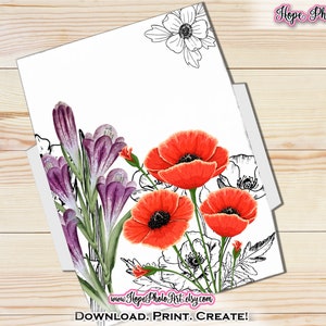 August Birth Flower, 5x7 Card Kit, Birthday Flower Card, Junk Journal ...