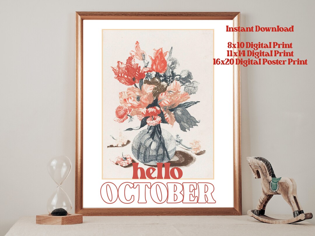 Hello October, Floral, Fall Decor, 8x10, 11x14, 16x20 Flower Market ...