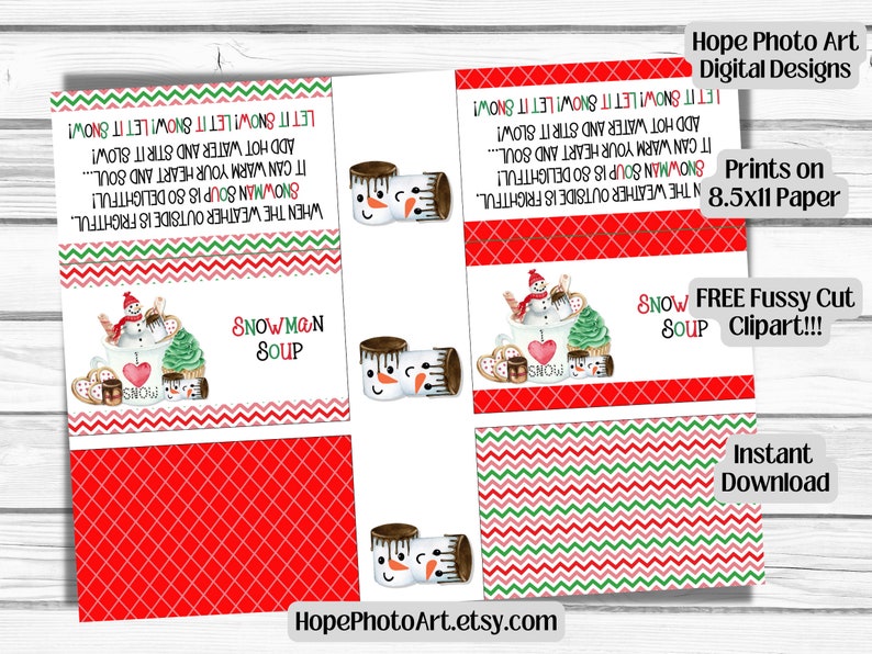 Printable Christmas Snowman Soup Bag Toppers Labels Tags - Etsy