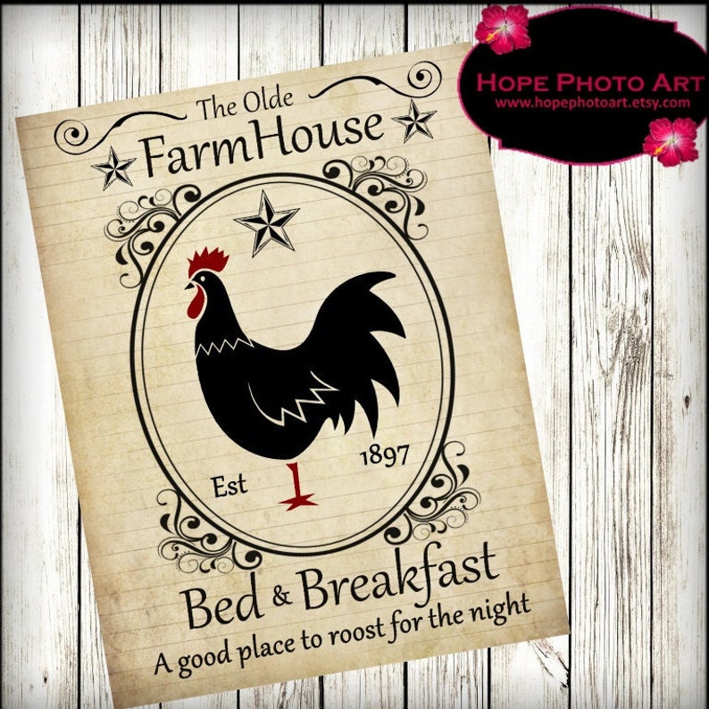 Printable Farmhouse Bed and Breakfast Rooster Sign Vintage - Etsy