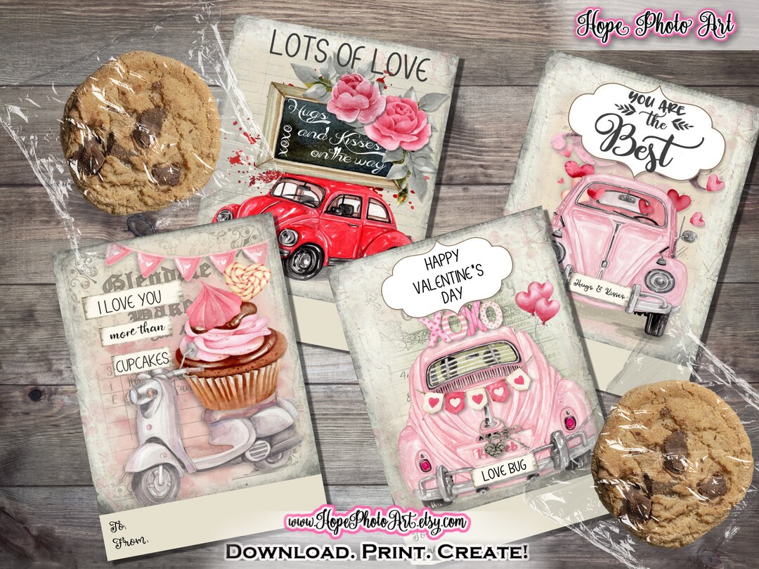Printable Valentine Cookie Cards, 3.5x5, Treat Bags, Party Favor Tags ...