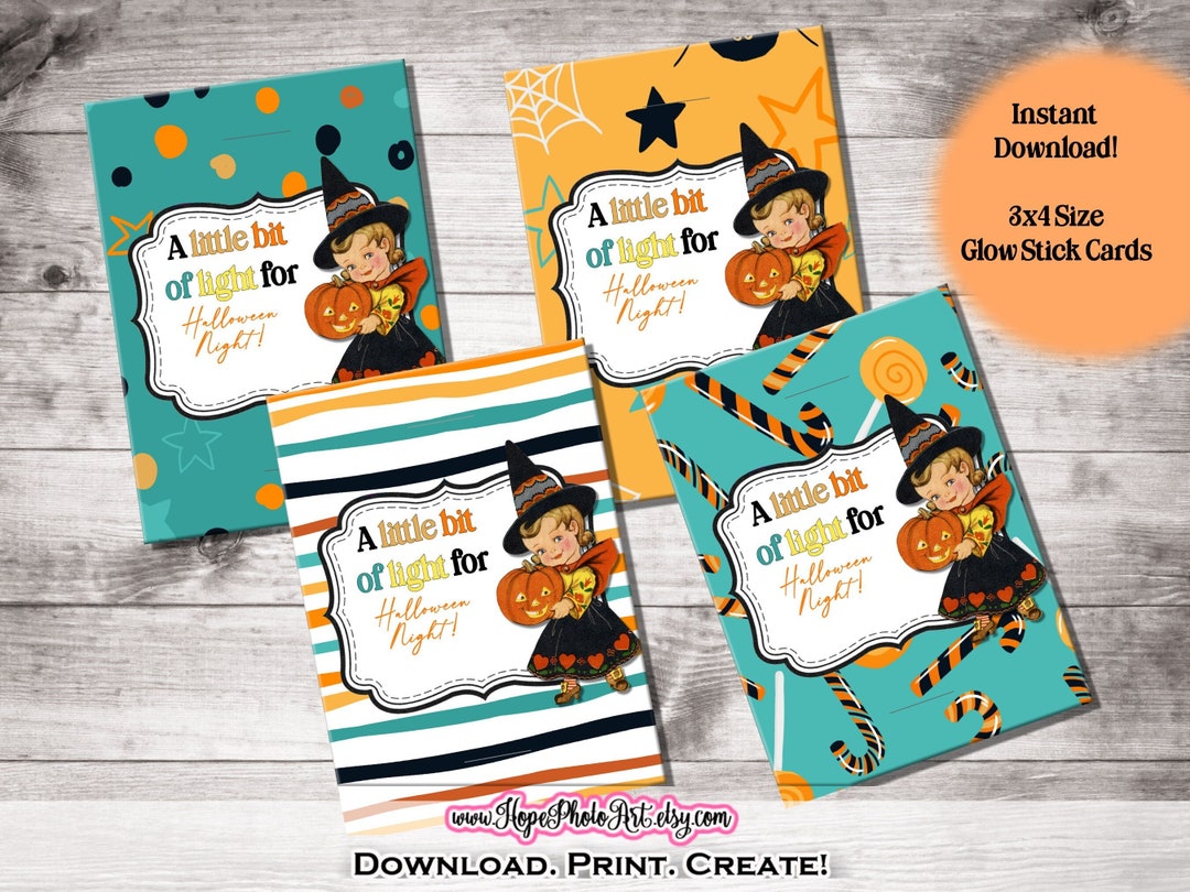 Printable Halloween Glow Stick Cards Party Favor Trick or - Etsy