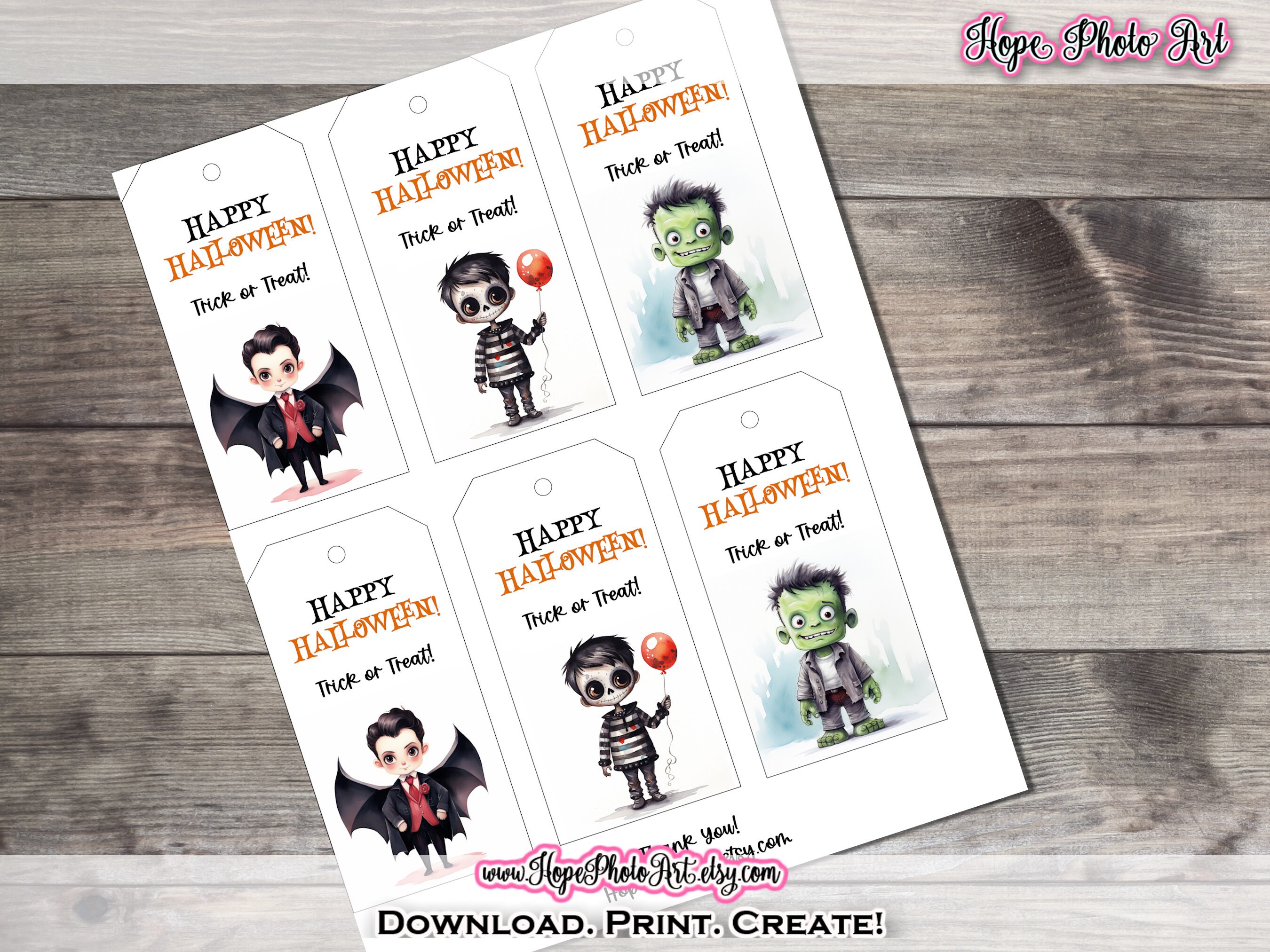 Halloween Monsters Treat Tags, Birthday, Party Favor, Trick or Treat ...