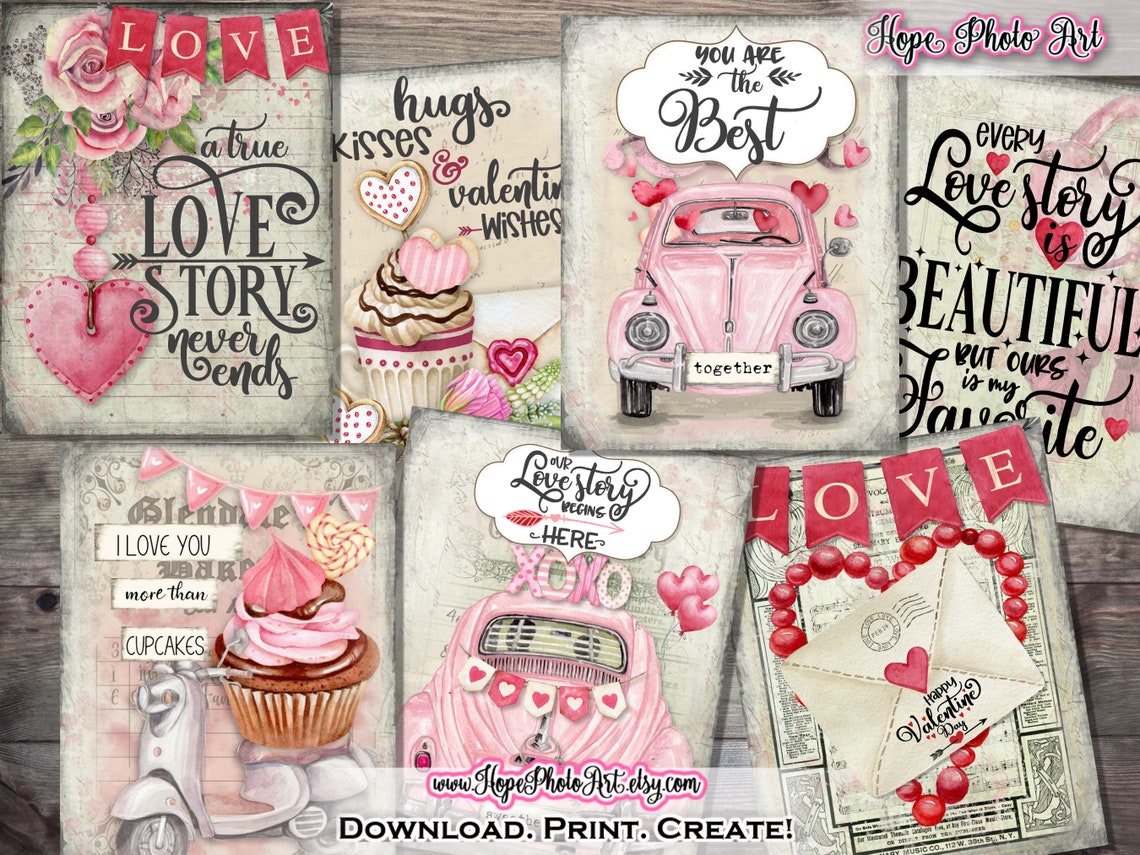 Printable Valentines Day Cards Pink Set of 14 Love | Etsy