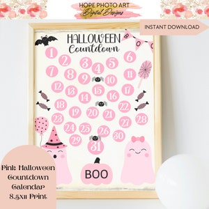 Pink Halloween Advent Calendar, Countdown, Cute Ghost, Pastel Pumpkins ...