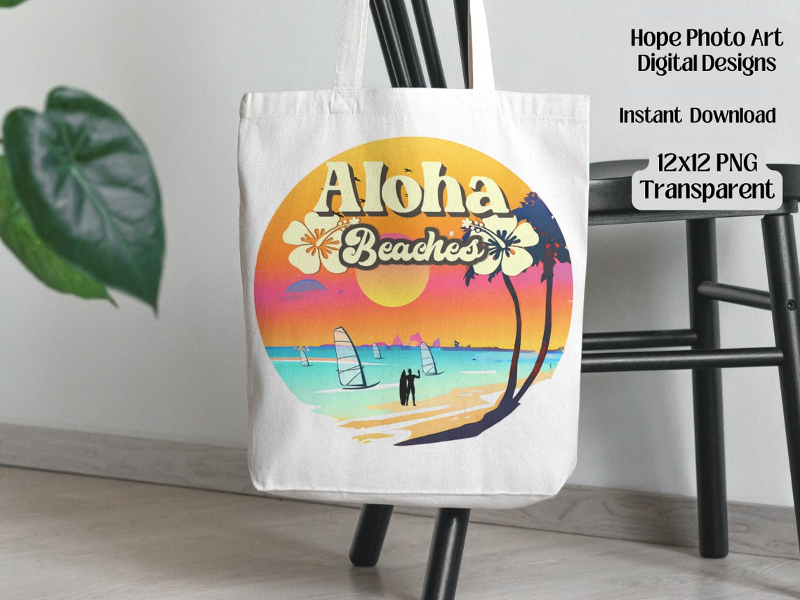 Aloha Beaches Sunset Hawaiian Clipart Retro 70s 80s Beach - Etsy
