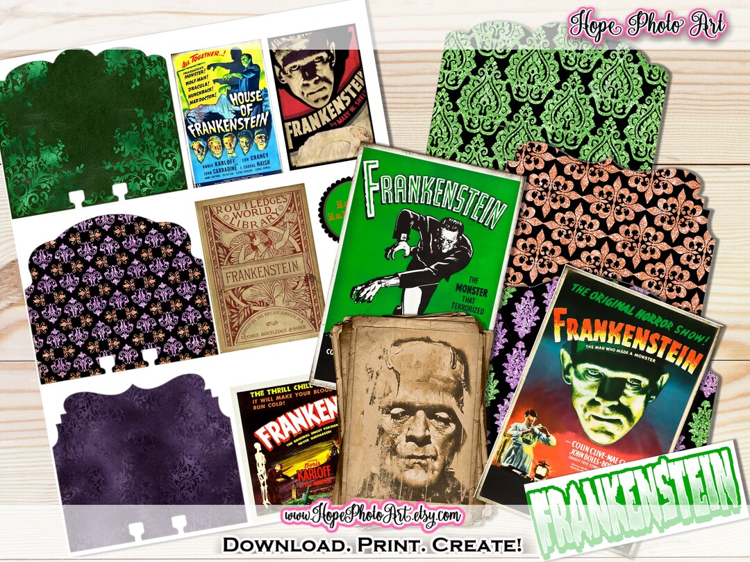 Frankenstein Halloween Memory Dex Card Kit, Vintage Ephemera, Classic ...