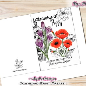 August Birth Flower, 5x7 Card Kit, Birthday Flower Card, Junk Journal ...