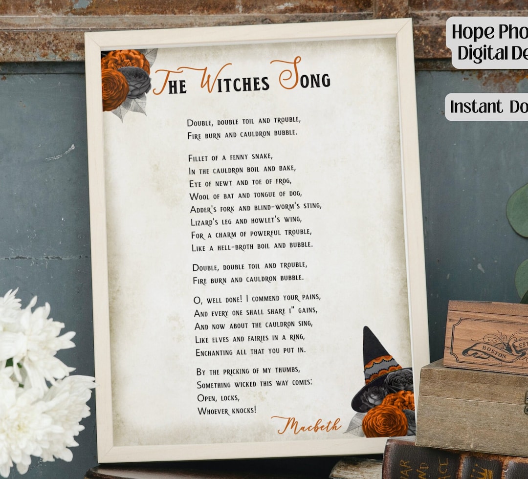 The Witches Song Macbeth, William Shakespeare, Halloween Sign, Autumn ...