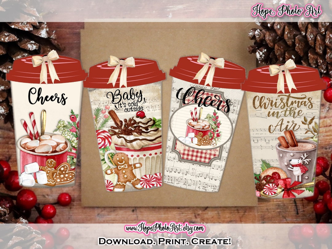 Printable Christmas Tags, Peppermint Gingerbread Latte, Vintage, Coffee ...