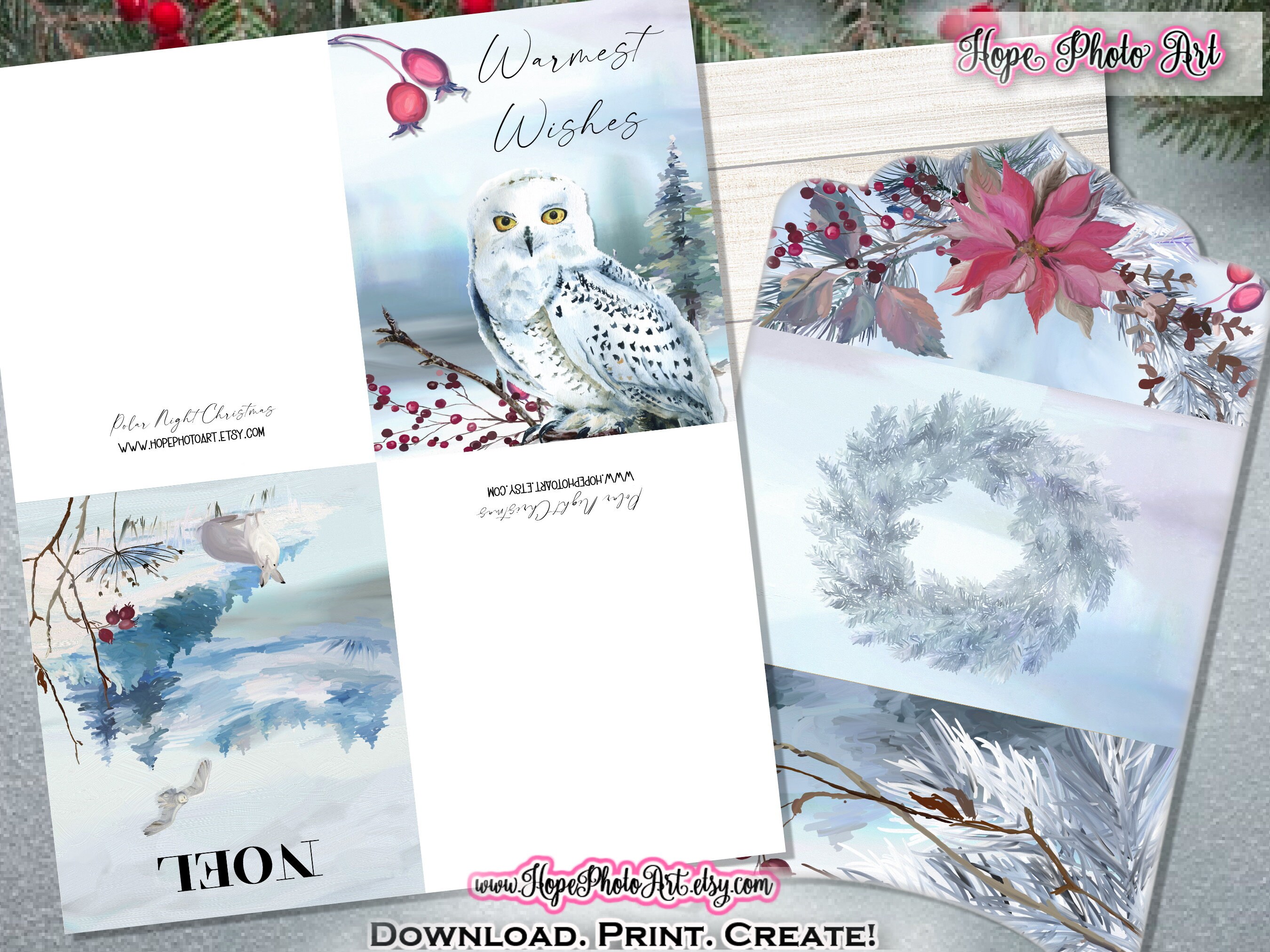 Printable Christmas Cards Polar Bear Woodland Winter - Etsy