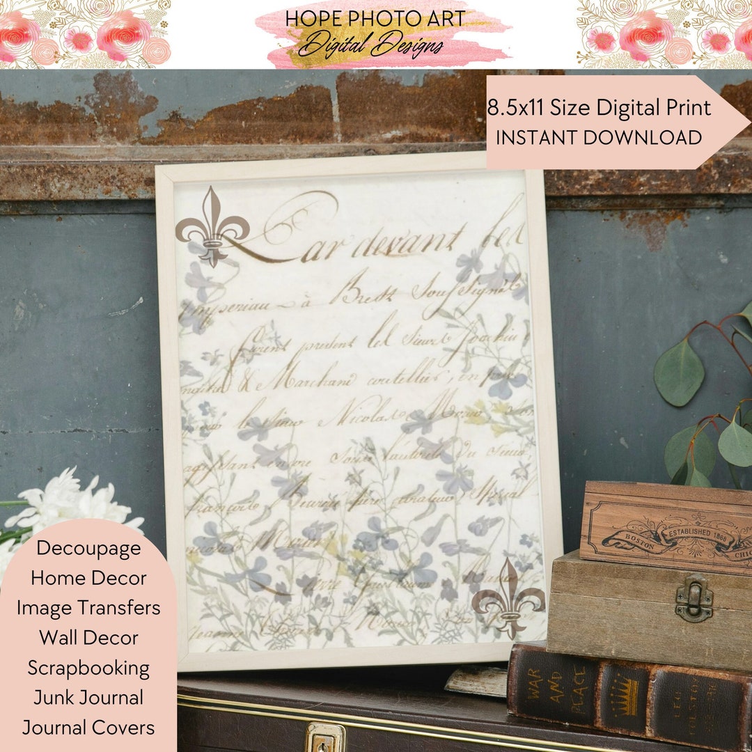 French Blue Floral Decoupage Print, Fleur De Lis (digital Download) - Etsy