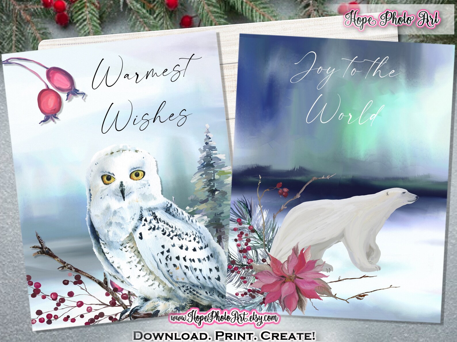 Printable Christmas Cards Polar Bear Woodland Winter - Etsy