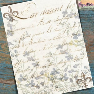 Printable French Script Digital Paper, Fleur De Lis, Junk Journal ...