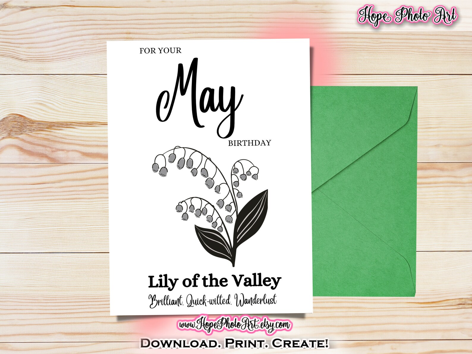 Printable May Birth Flower 5x7 Card Birthday Flower Card - Etsy