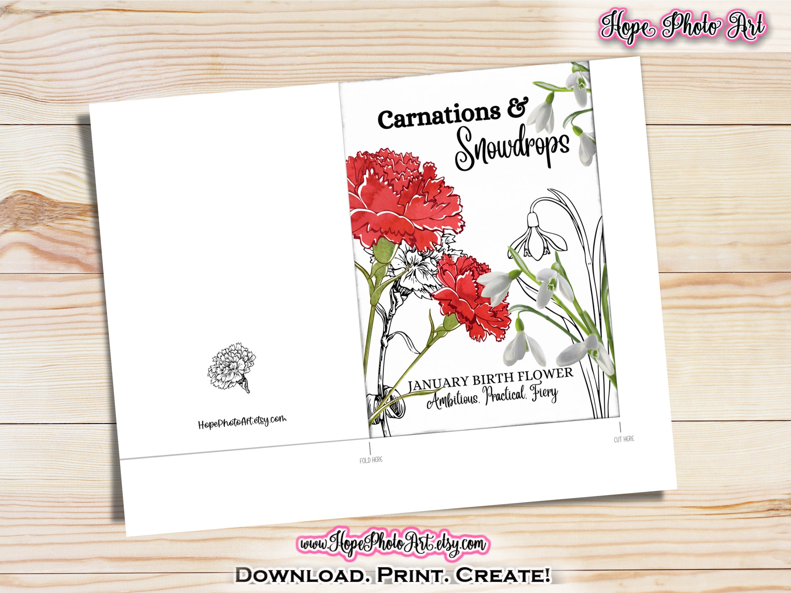 January Birth Flower, 5x7 Card Kit, Birthday Flower Card, Wildflowers ...