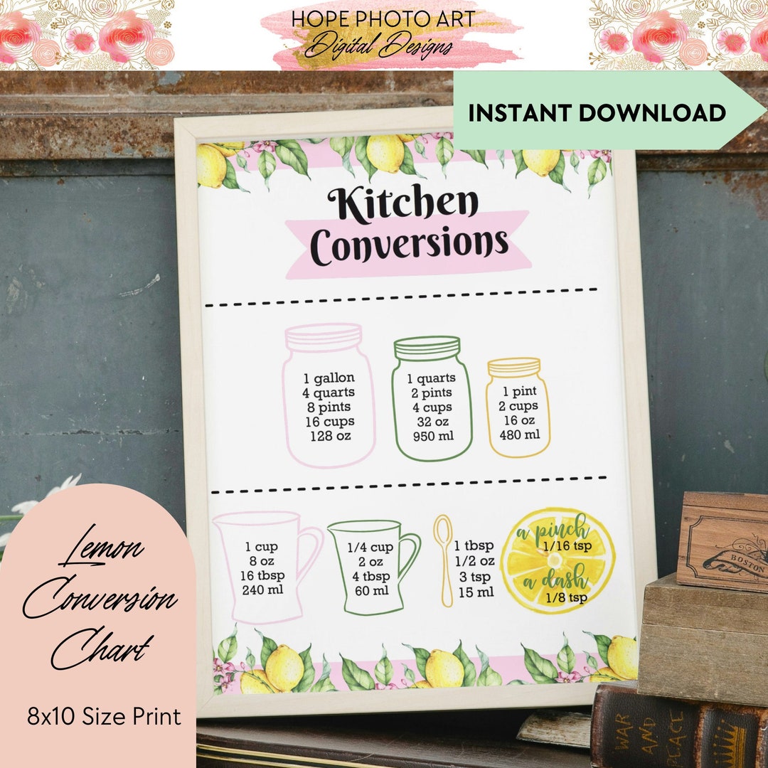 Lemon Kitchen Conversion Chart, Farmhouse Kitchen Decor (JPG File) - Etsy