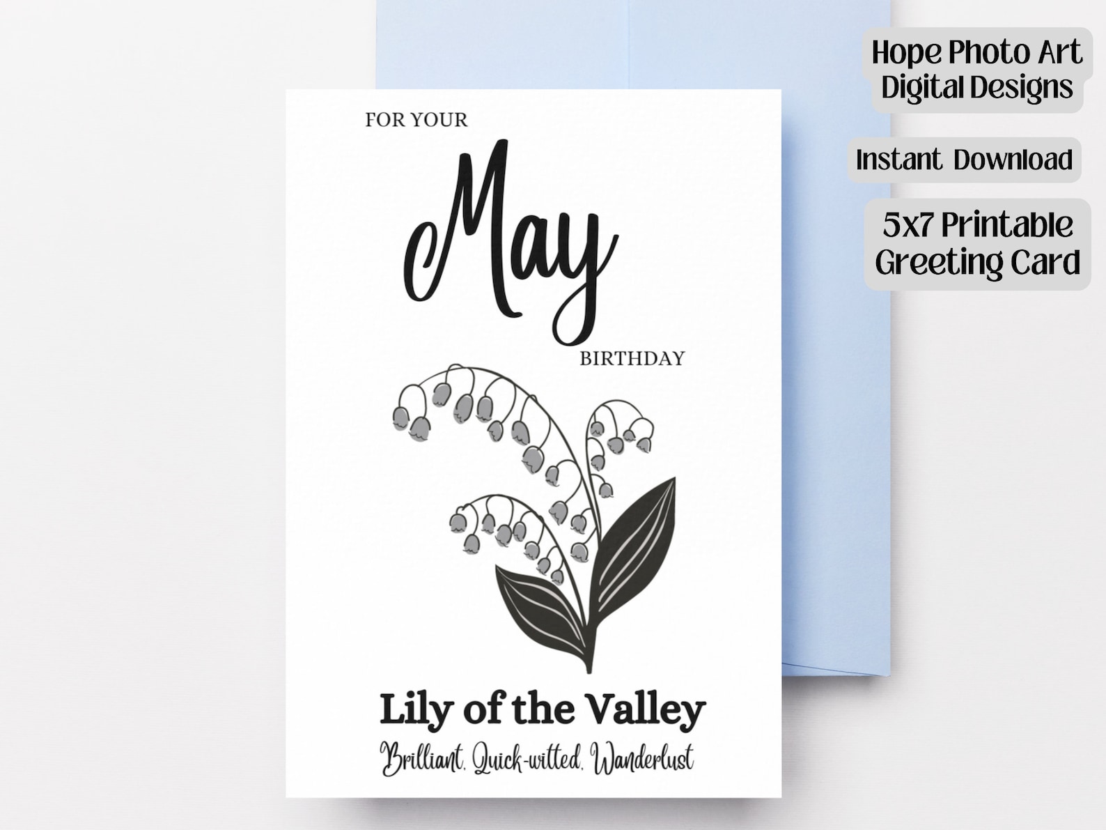 Printable May Birth Flower 5x7 Card Birthday Flower Card - Etsy