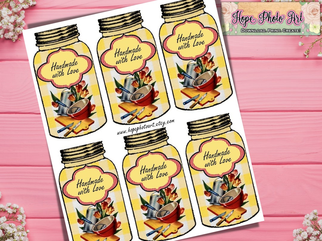 Printable Mason Jar Tags, Primitive Farmhouse, Handmade With Love ...