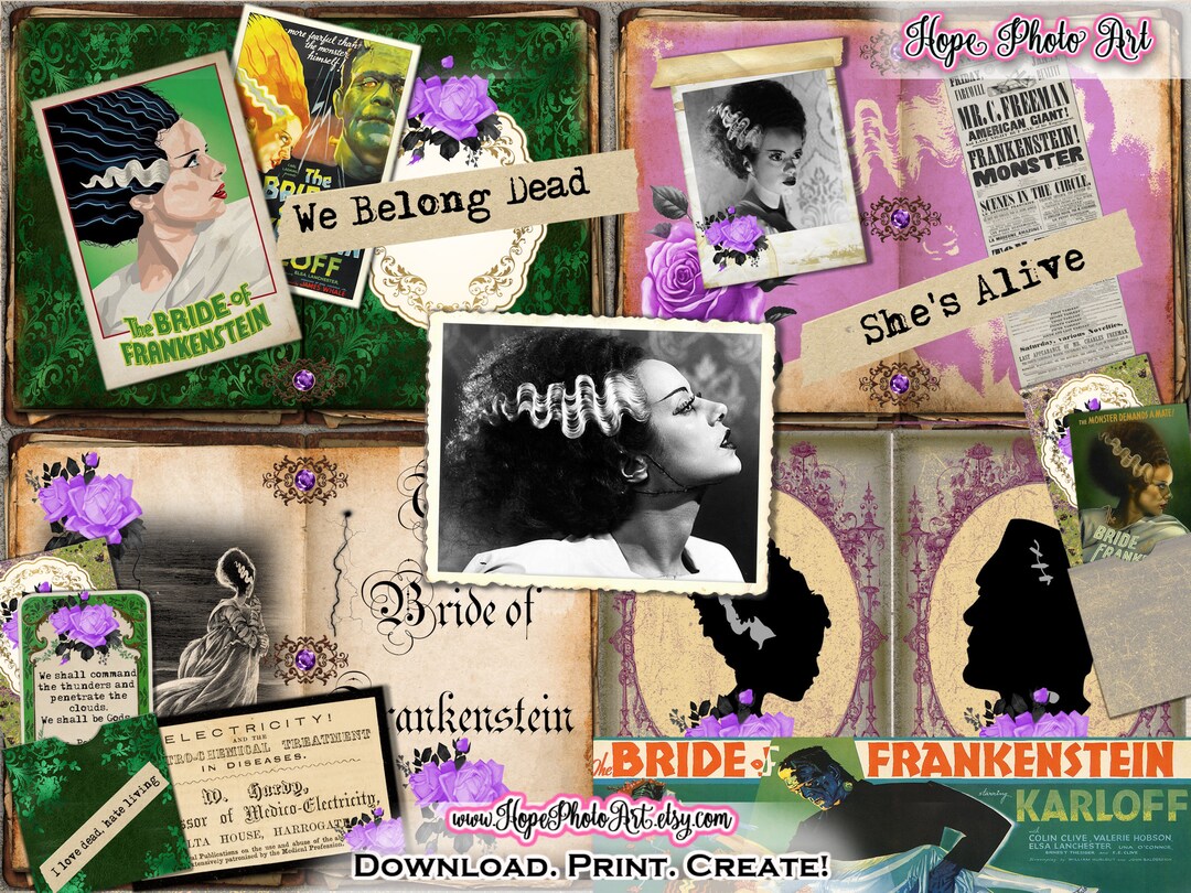 Bride of Frankenstein Junk Journal Kit • Vintage Horror Ephemera ...