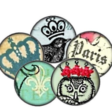 Printable French Owls Crowns Roses Peacock 1 Inch Circle | Etsy