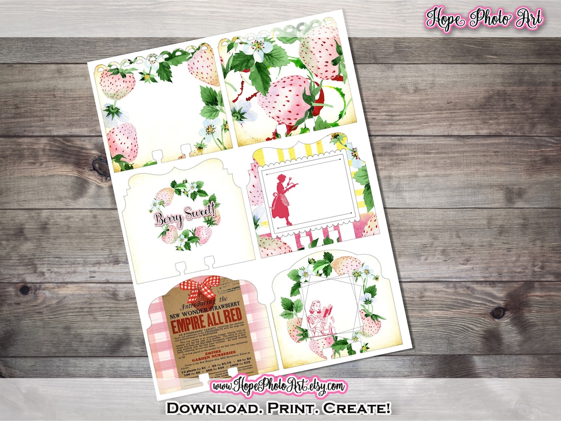 Strawberry Memory Dex Cards, Ephemera Scrapbooking (digital Download ...