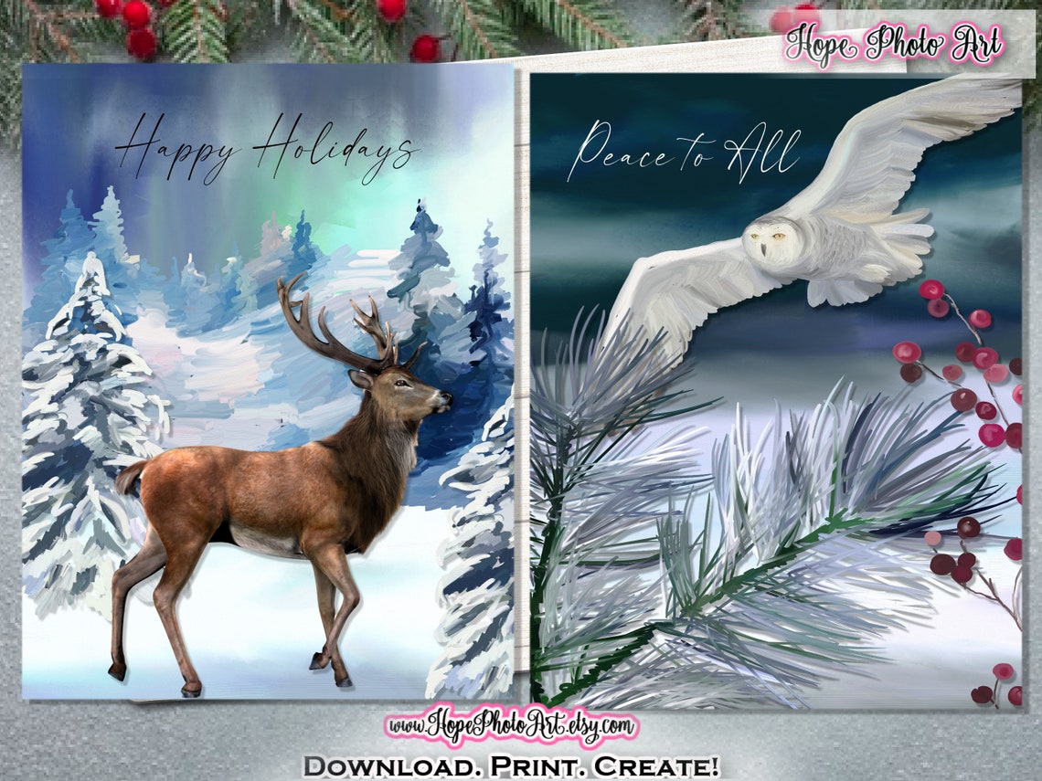 Printable Christmas Cards Polar Bear Woodland Winter - Etsy