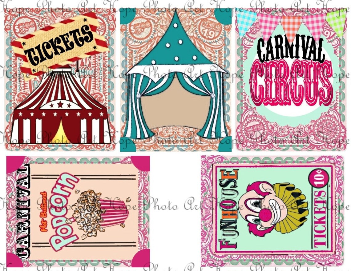 Circus Party Cards, Junk Journal for Kids, Carnival, Set of 15, Vintage ...